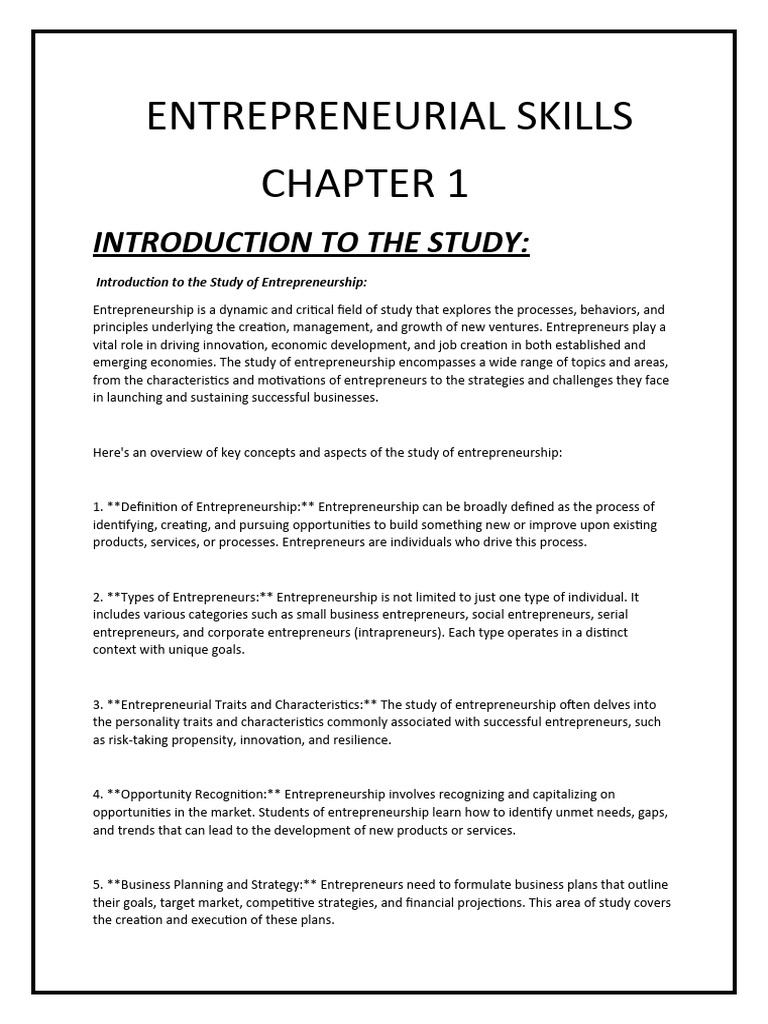Entrepreneurial Skills: Introduction To The Study | PDF ...