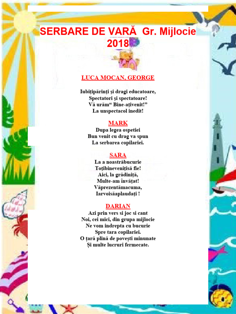 Serbare Gr. Mijlocie | PDF