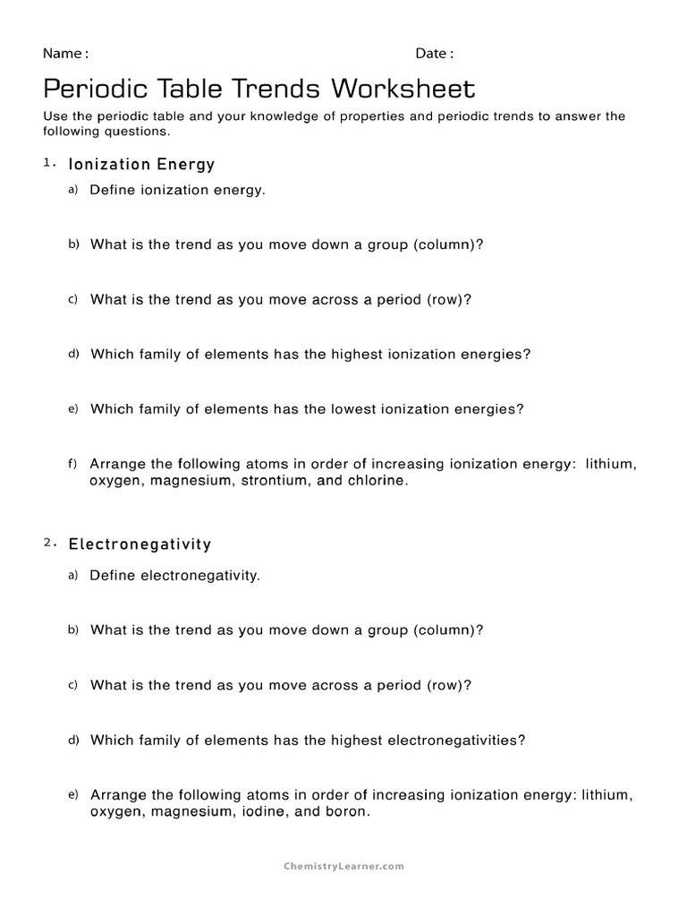 Honors-Chemistry-Periodic-Trends-Worksheet | PDF