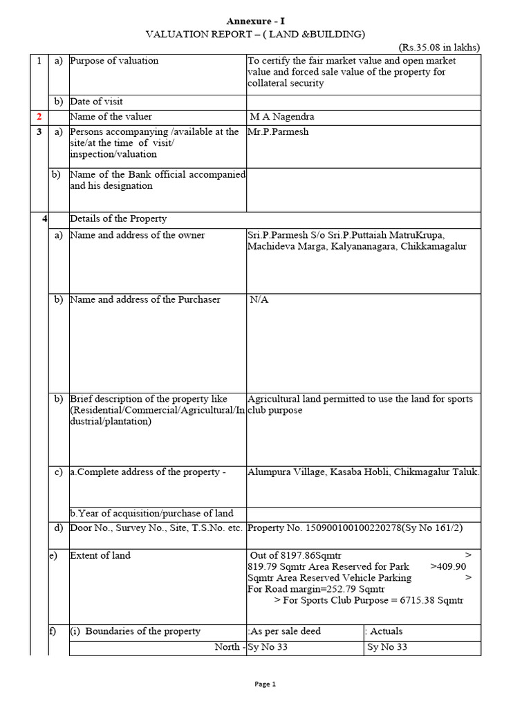 Building and Land Valuation Formate 17.11.2021 Global Village | PDF ...