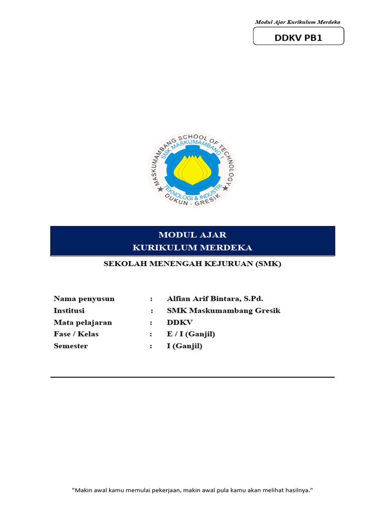 Format Modul Ajar SMK Mas 2023 Fix | PDF