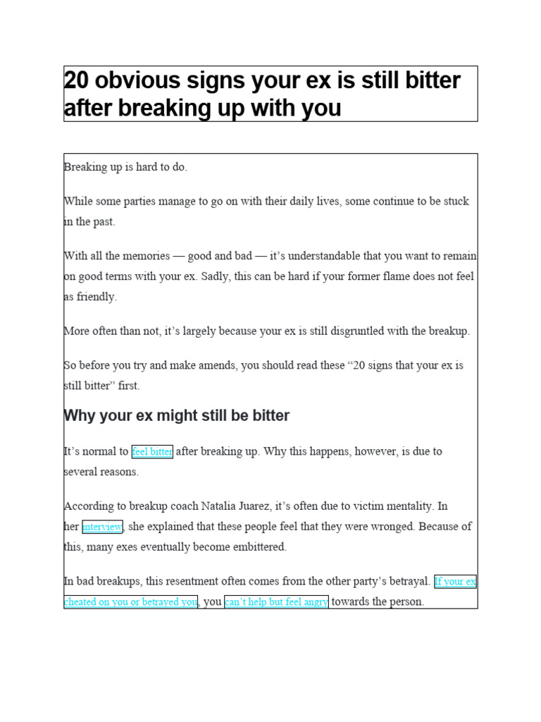 20 Obvious Signs Your Ex Is Still Bitter After Breaking Up With You ...