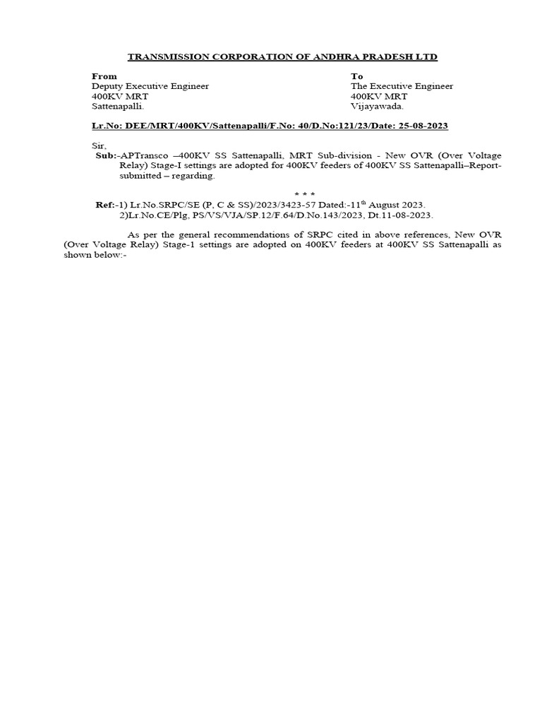 Over Voltage Adoption Letter | PDF | Electrical Engineering | Electricity