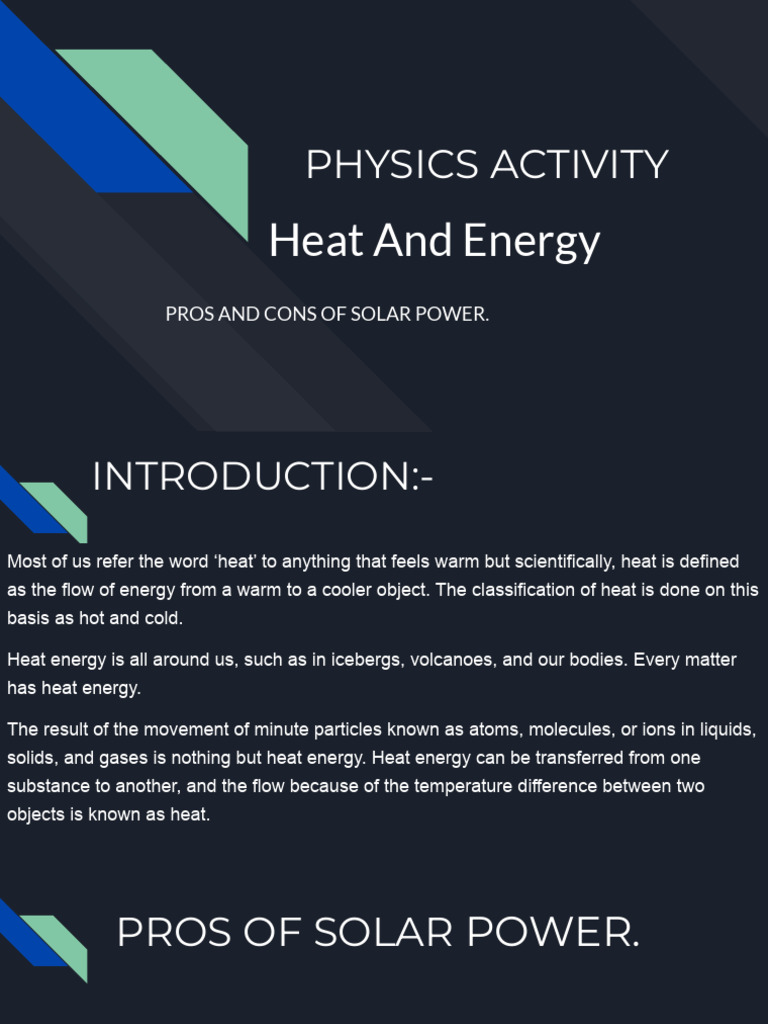 PHYSICS ACTIVITY (Pros and Cons of Solar Energy) | PDF
