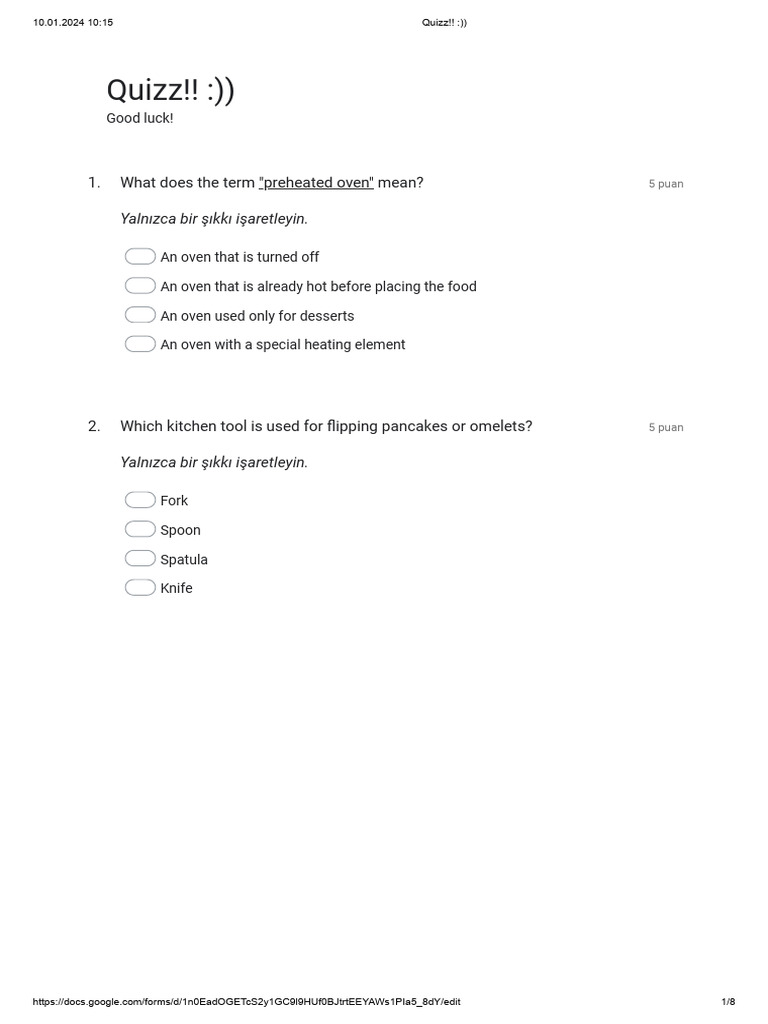Quizz!!:) ) : 1. What Does The Term "Preheated Oven" Mean? | PDF | Tomato Sauce | Pasta