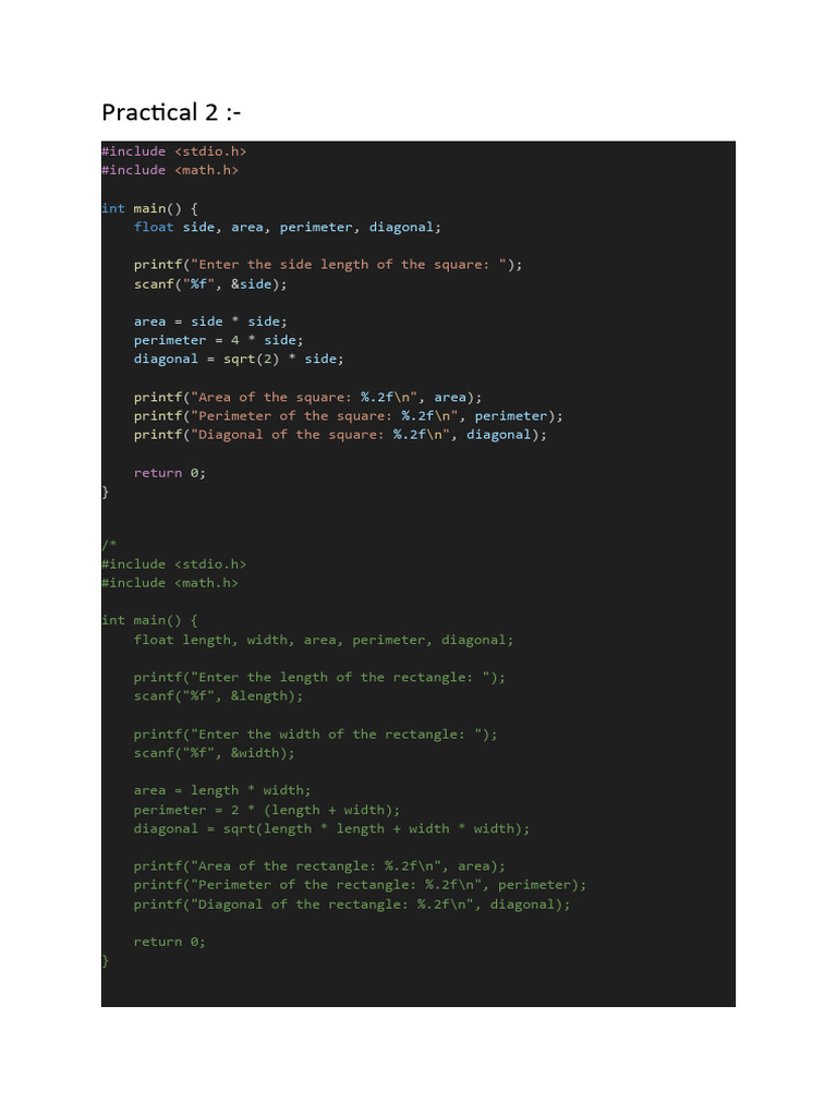 Practical C | PDF | Area | Decimal