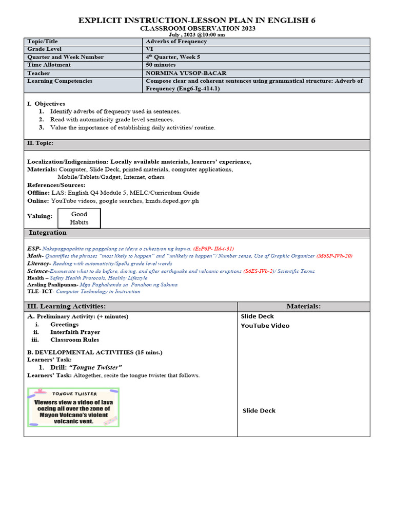 lesson plan Edited | PDF | Learning | Rubric (Academic)