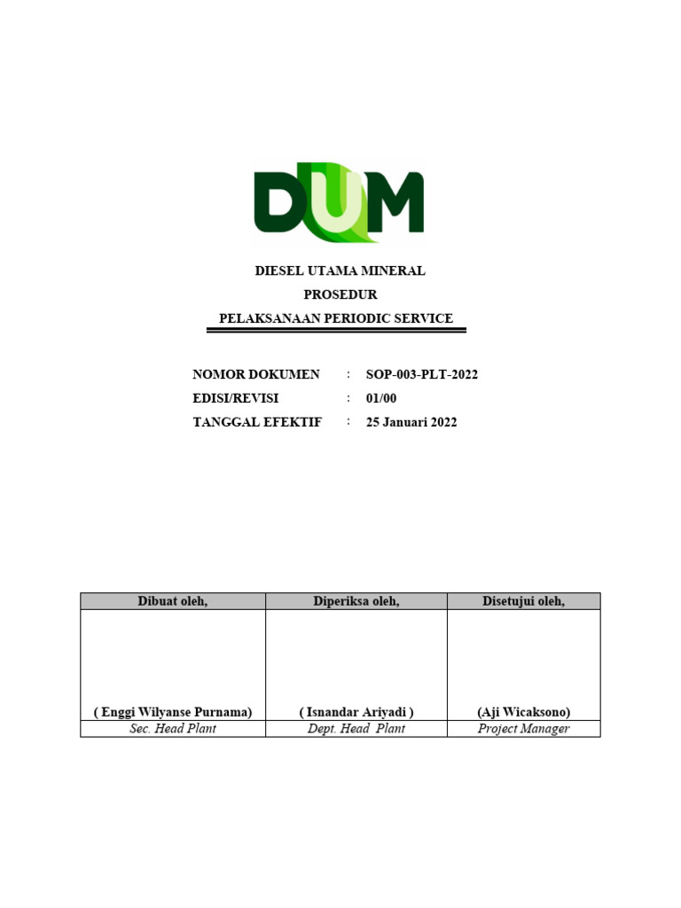 SOP - 003 - PLT - 2022 Periodic Service | PDF