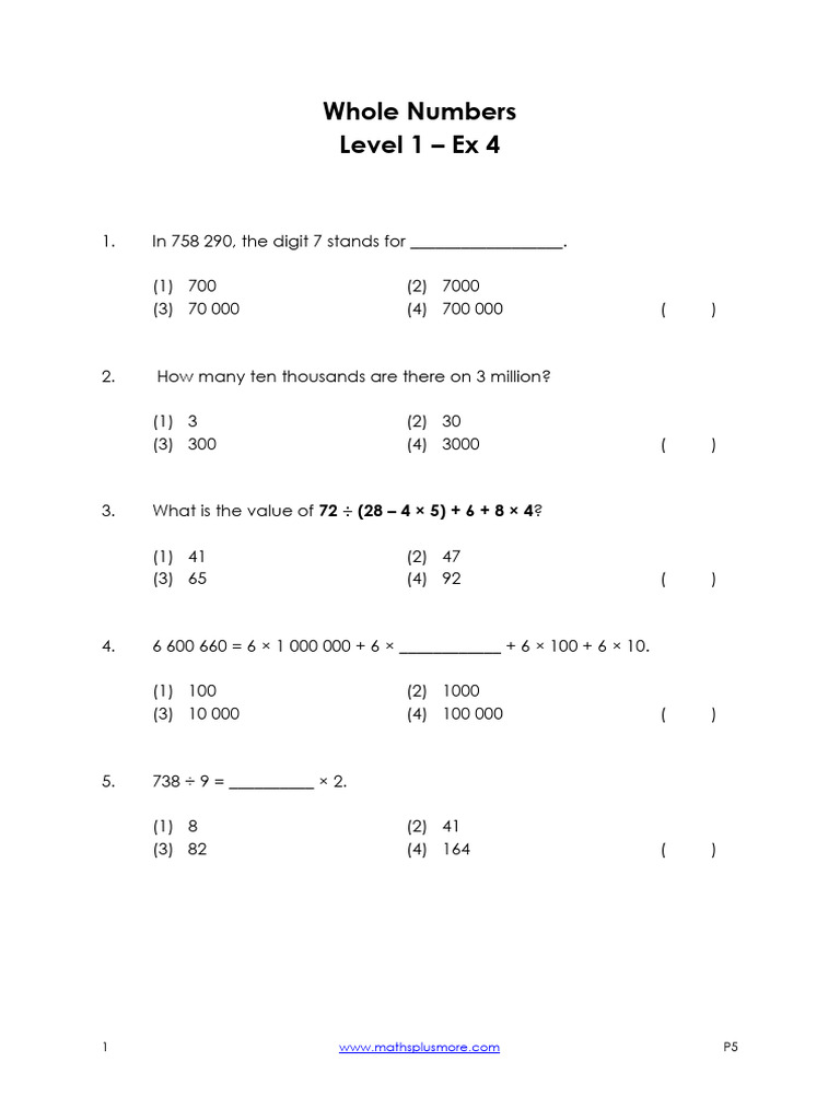 P5 Whole Numbers L1 Ex4 | PDF