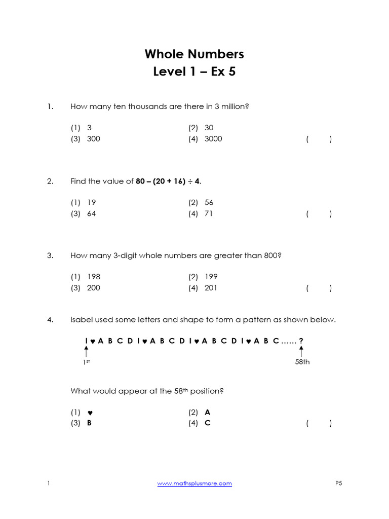 P5 Whole Numbers L1 Ex5 | PDF