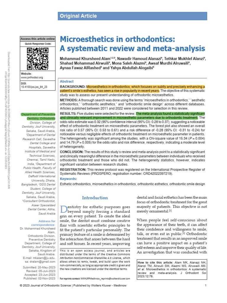 Microesthetics in Orthodontics: A Systematic Review and Meta Analysis | PDF