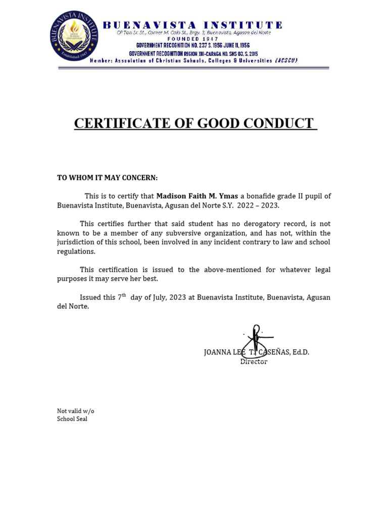 G6 Good Moral TEMPLATE | PDF