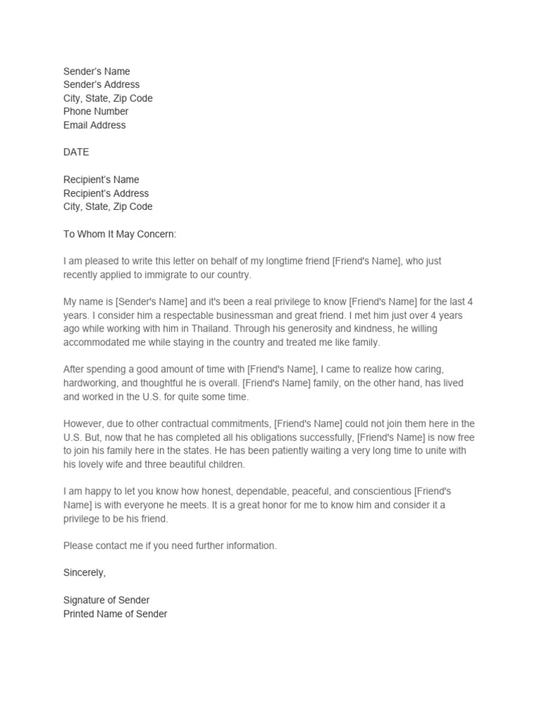 Character Letter Immigration | PDF