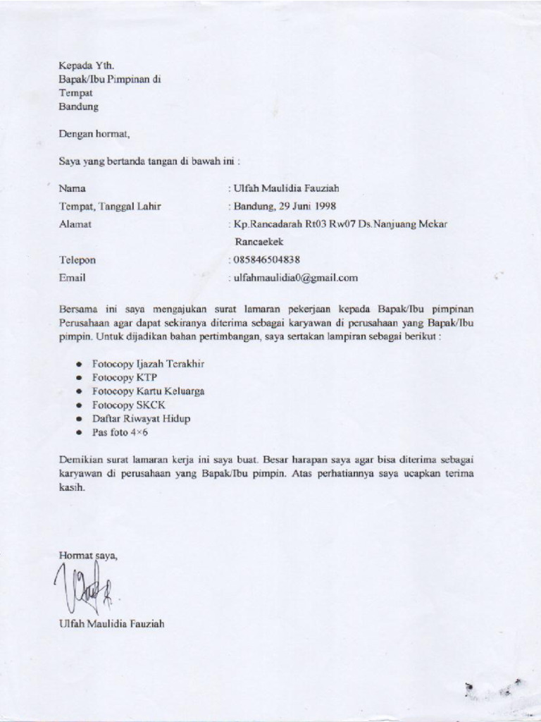 Lamaran Ulfa | PDF