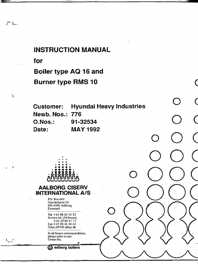 Aalborg Boiler Instruction Manual For Boiler Type AQ16 & Burner | PDF