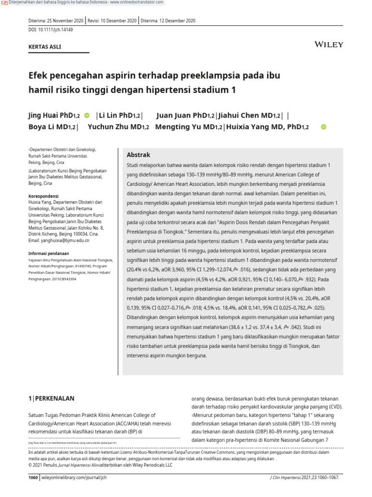 Efek pencegahan aspirin terhadap preeklampsia pada ibu hamil risiko tinggi dengan hipertensi ...