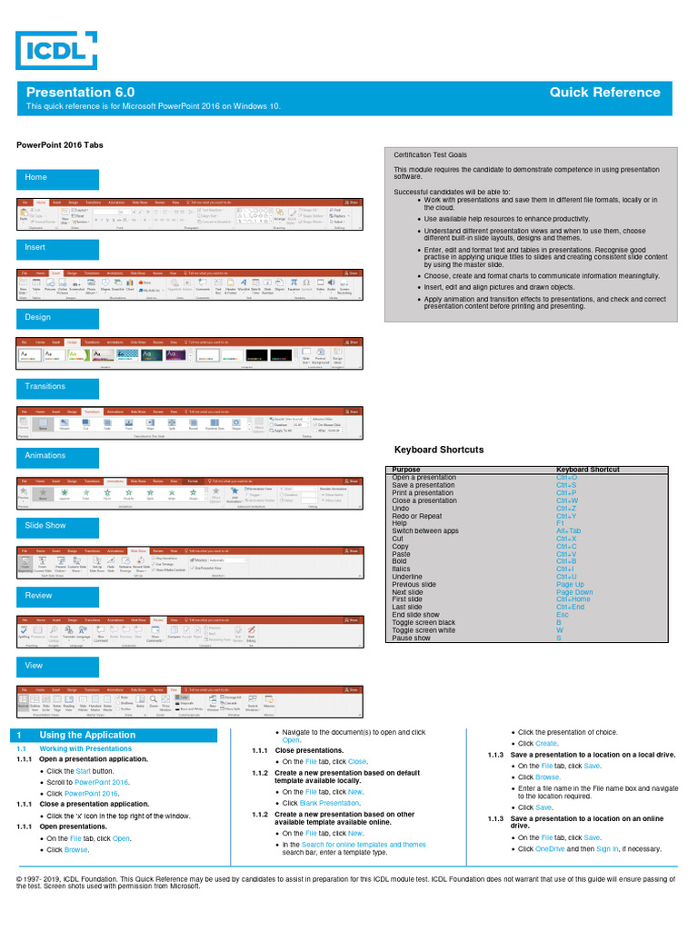ICDL Presentation 2016 6.0_QRG | PDF | Letter Case | Microsoft Power Point