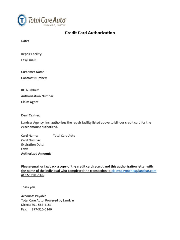 Credit Card Authorization Form Template | PDF