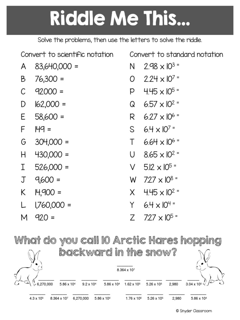 Scientific Notation Winter Riddles Master | PDF | December Observances ...