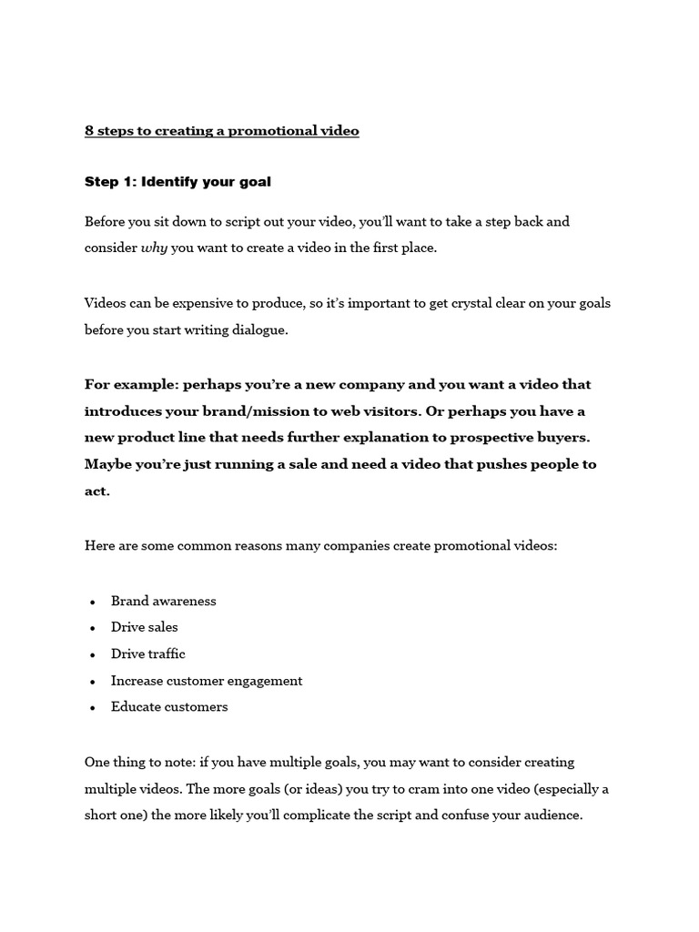 8 Steps To Creating A Promotional Video | PDF | Animation | Brand