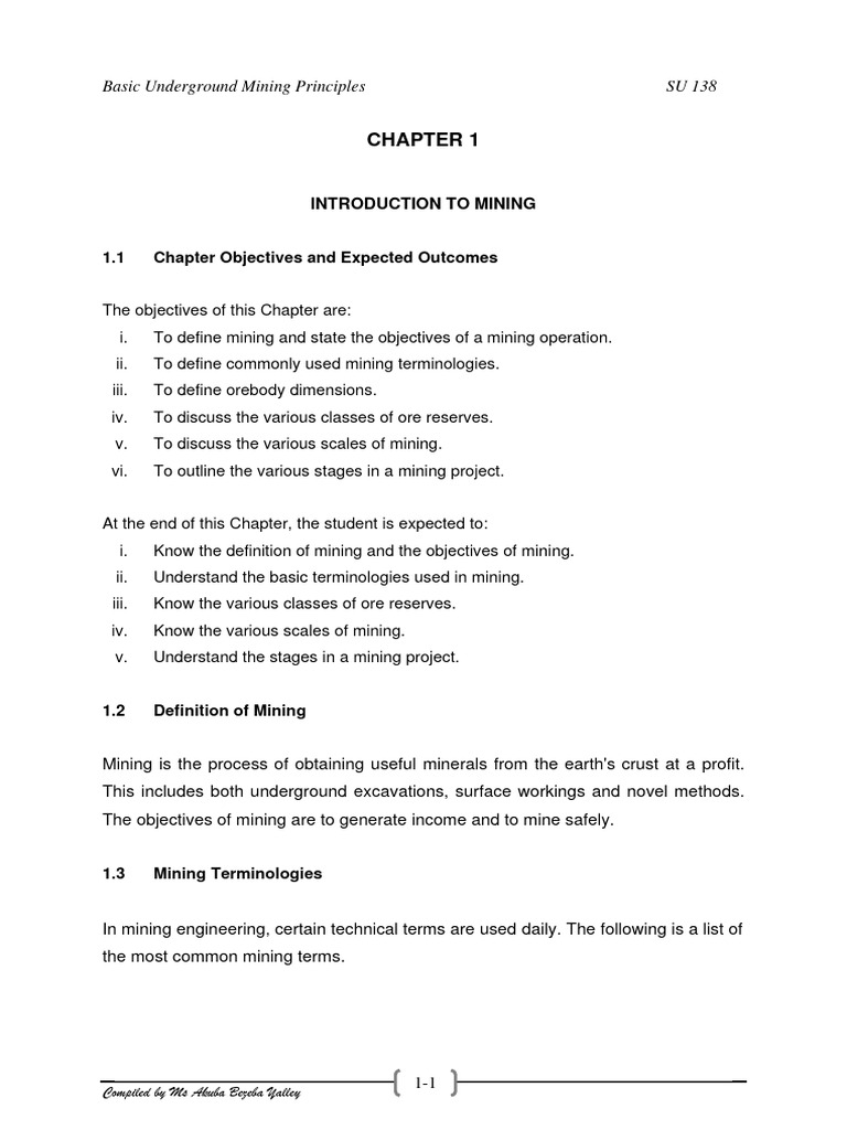 Chapter 1 INTRODUCTION TO MINING | PDF