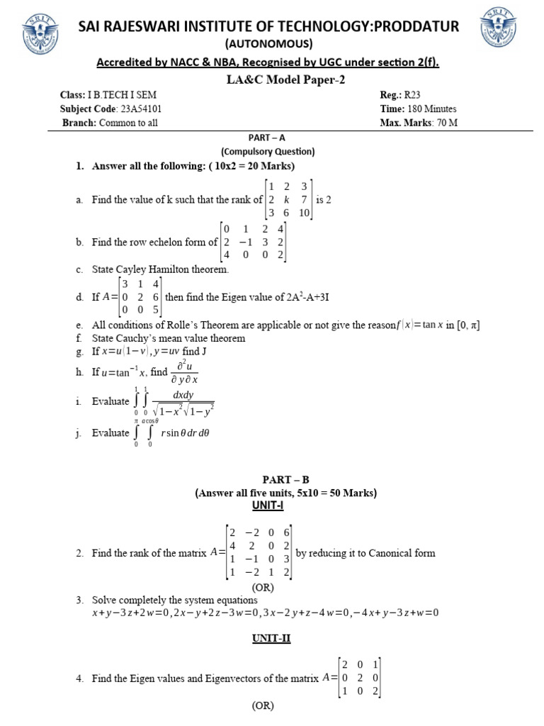 LA&C MODEL PAPER 2 | PDF LA&C MODEL PAPER 2 | PDF