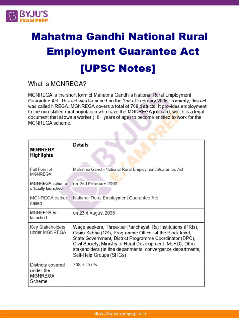 Mgnrega Upsc Notes 67 | PDF | Economies
