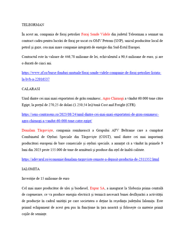 Compania de Foraj Petrolier Foraj Sonde Videle A Semnat Un Contract ...