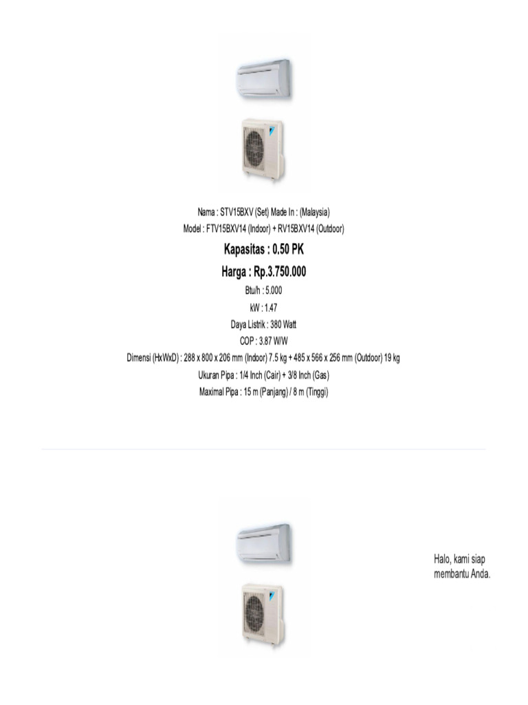 AC Split Daikin 1 PK Standard Class - A..-9-13 | PDF