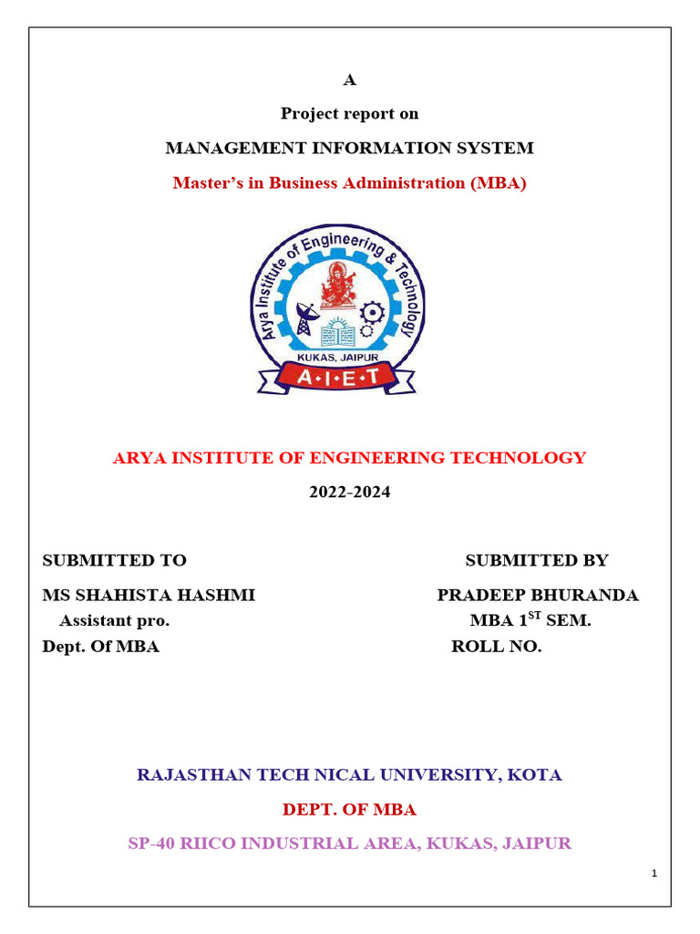 Master's in Business Administration (MBA) : A Project Report On ...