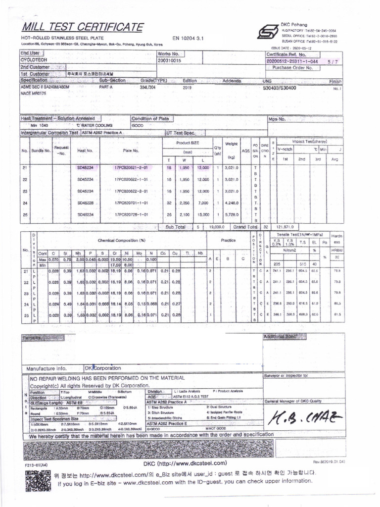 MTC SS 304L | PDF | Metals | Building Materials