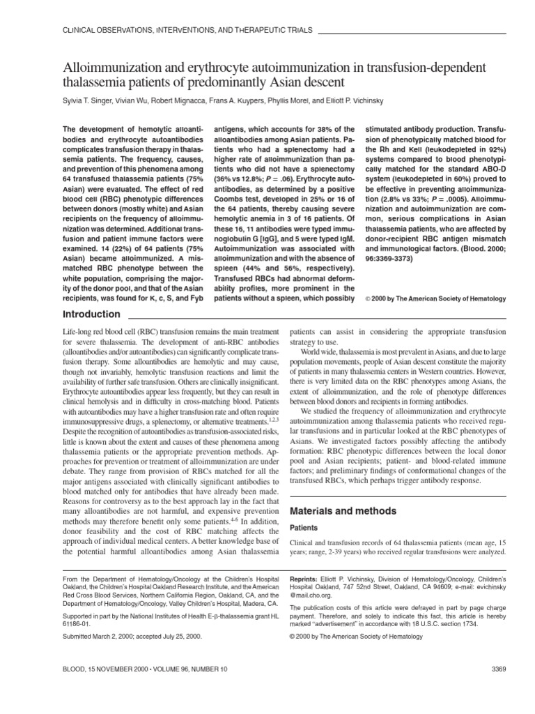 Singer-Alloimmunization and Erythrocyte Autoimmunization in Transfusion ...