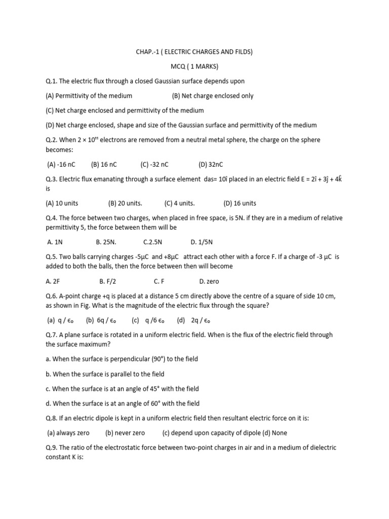 Chap.-1 (Electric Charges and Filds) | PDF | Electric Charge | Quantity