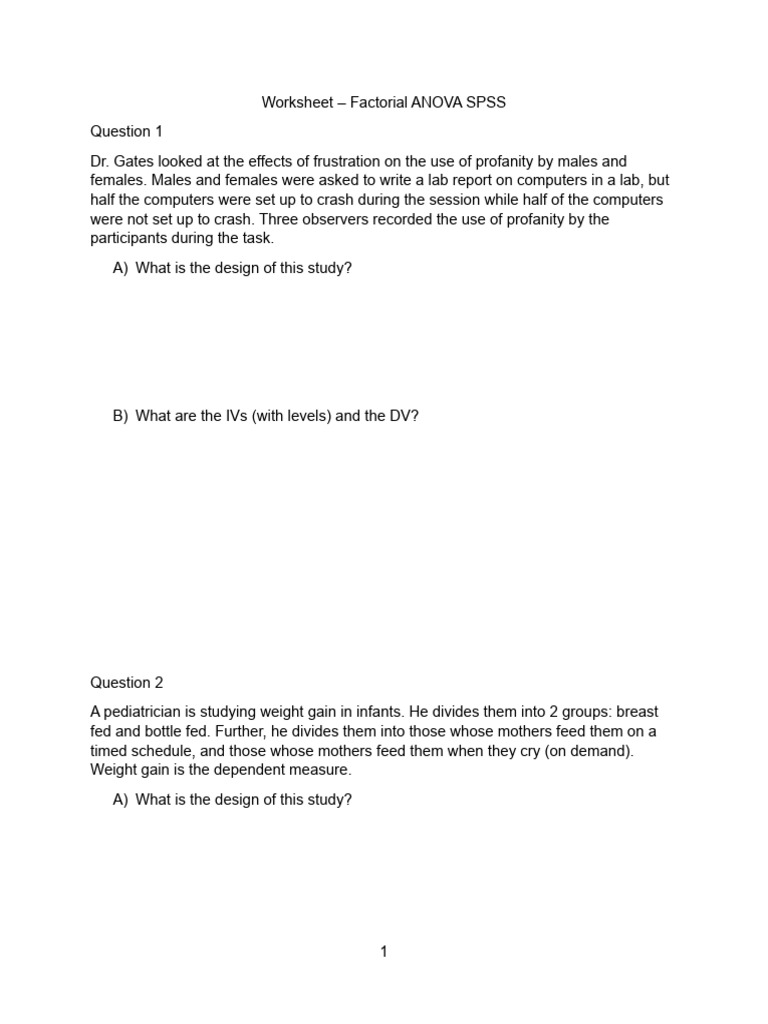 Factorial ANOVA Analysis in SPSS Worksheet | PDF | Cognition ...