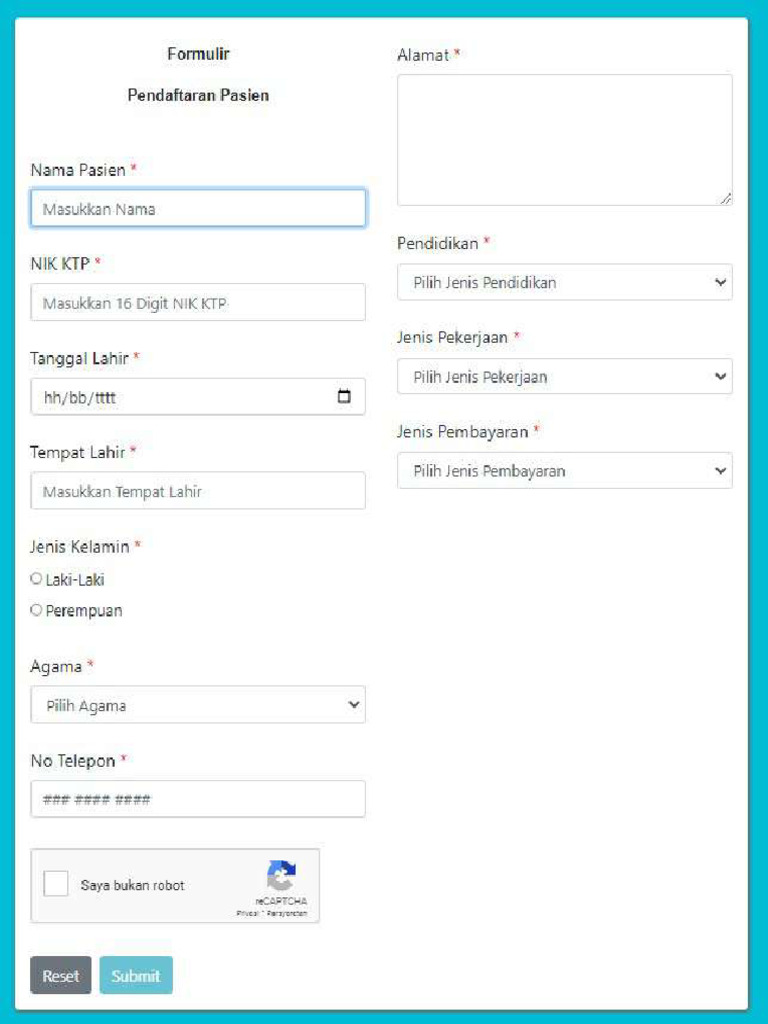Tampilan Form Pendaftaran Pasien Oleh Muhammad Maulana Malik Ibrahim | PDF