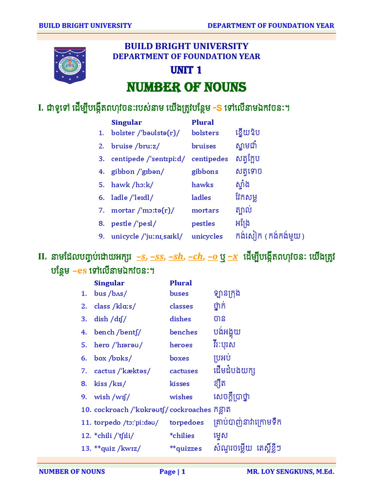 1-Plural Nouns | PDF
