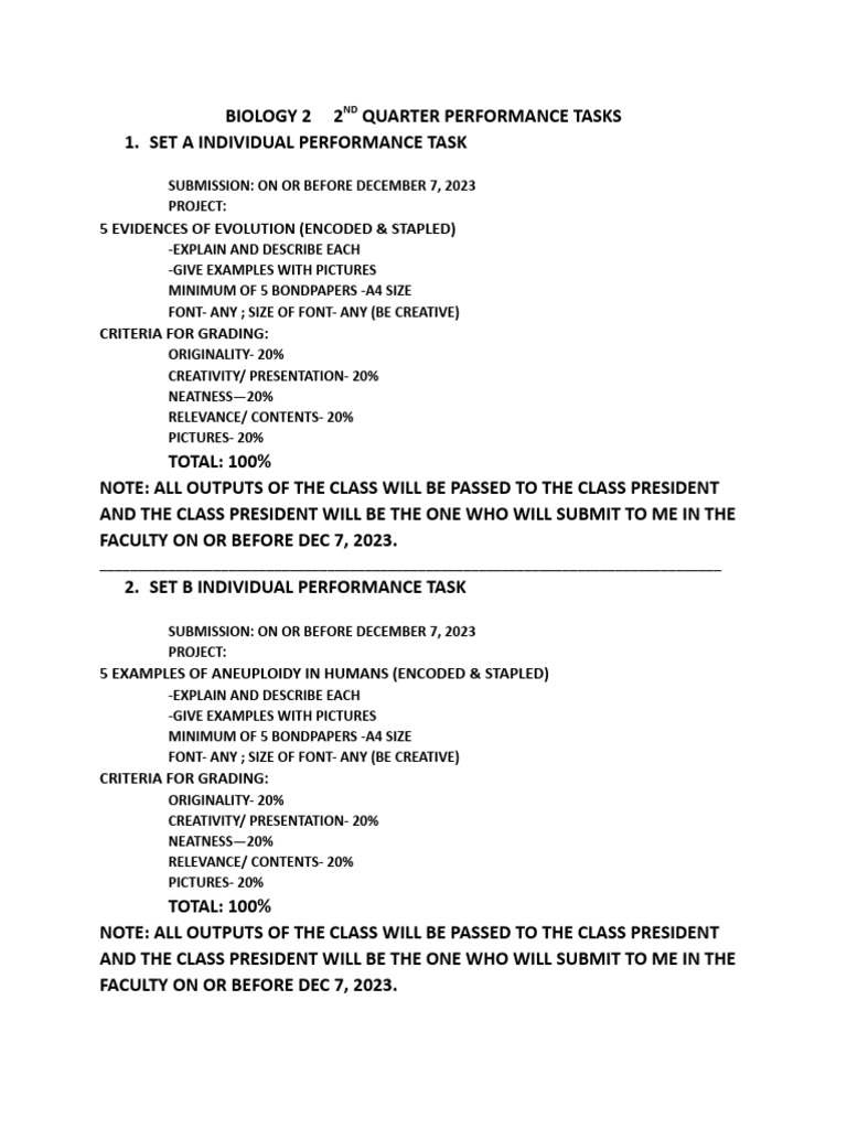 Biology 2 2nd Quarter Performance Tasks | PDF | Teaching Methods ...