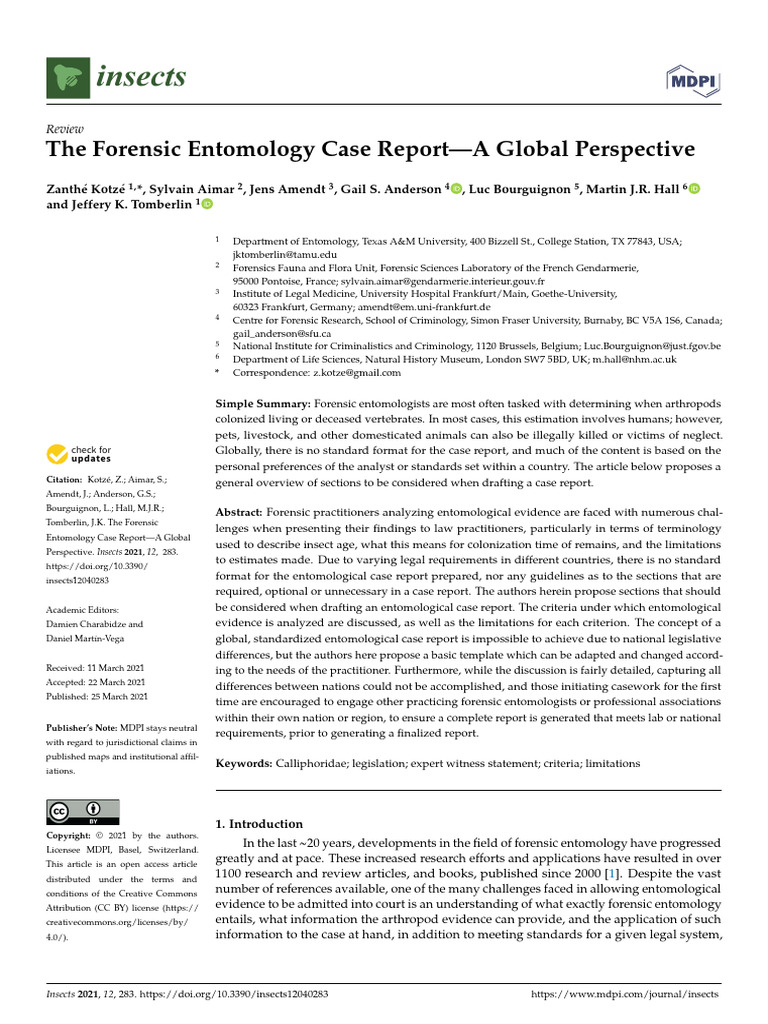 The Use of Insects in Forensic Investigations - An Overview On The ...