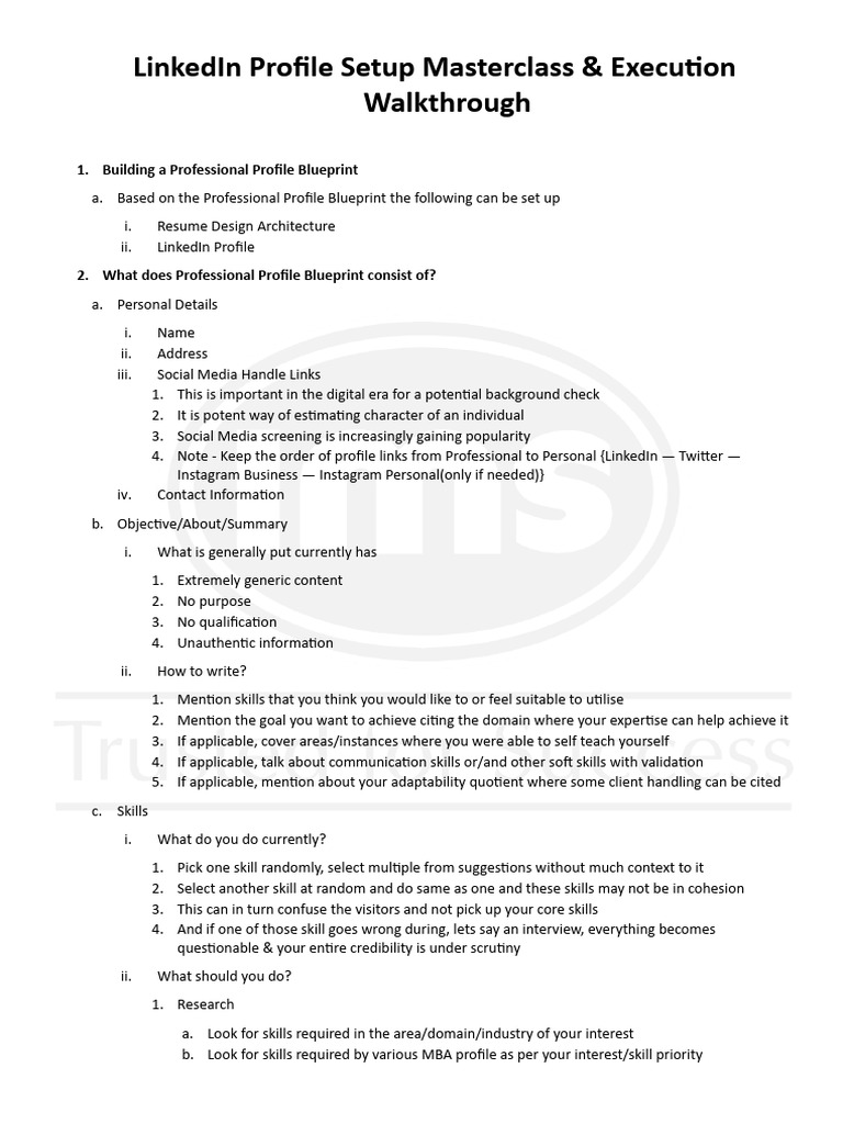 LinkedIn Profile Setup MasterClass Notes | PDF | Linked In | Recruitment