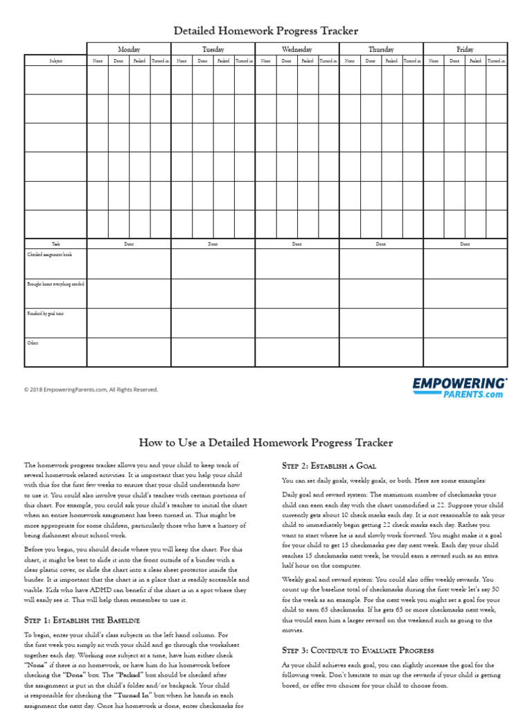 Homework Progress Tracker Template | PDF | Homework | Goal