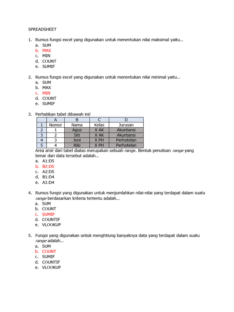 Soal Spreadsheet | PDF