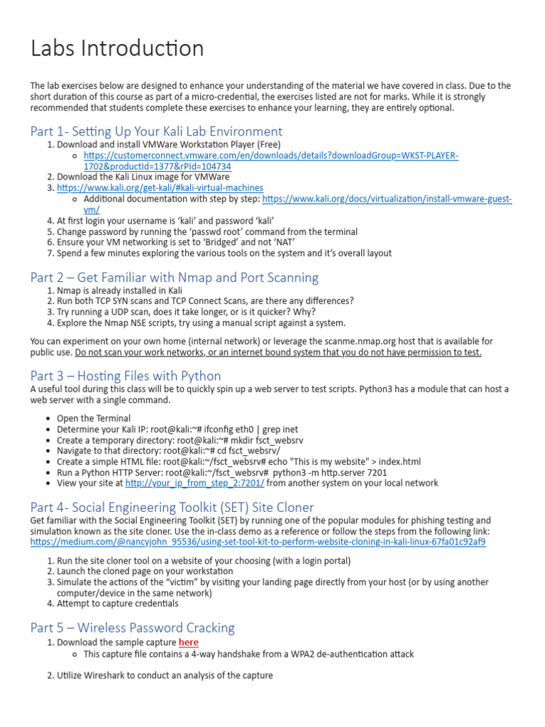Lab Exercises - XFSC-7021-MC1 - Network Security Kali Linux - 49070 - Online | PDF