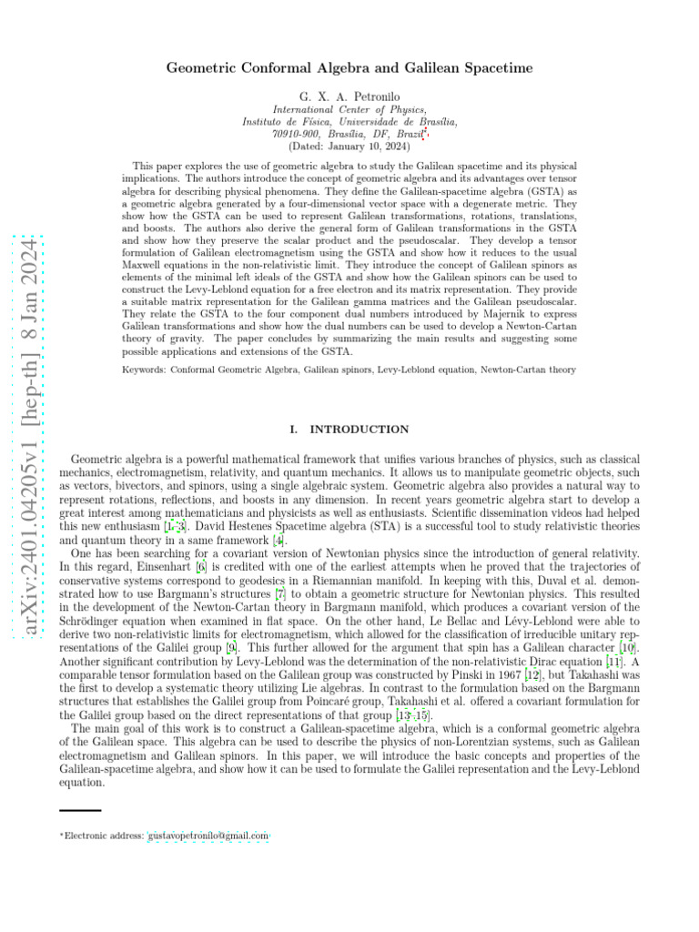 Geometric Conformal Algebra and Galilean Spacetime | Download Free PDF | Scientific Theories ...
