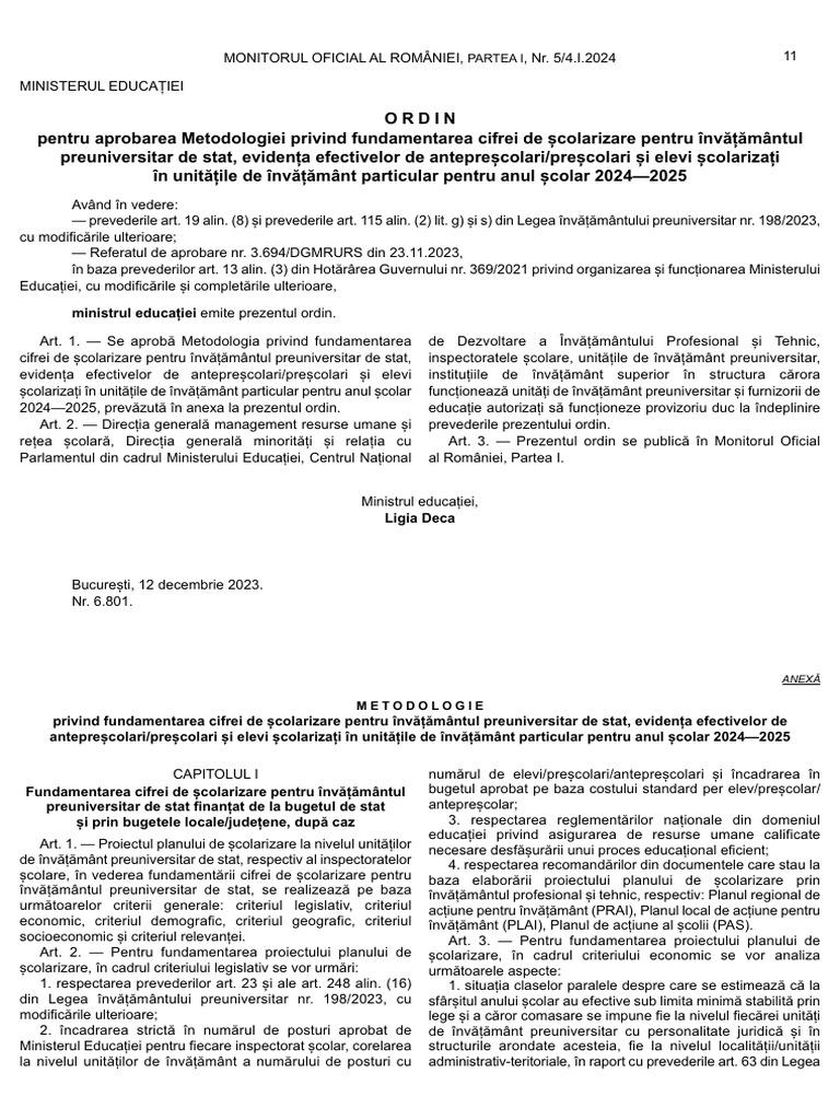 Metodologie plan de scolarizare | PDF Metodologie plan de scolarizare | PDF
