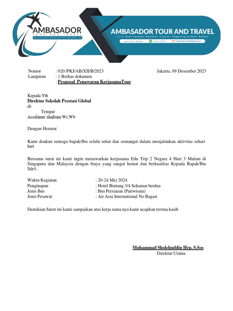 Proposal Penawaran Tour Edutrip 2 Negara | PDF