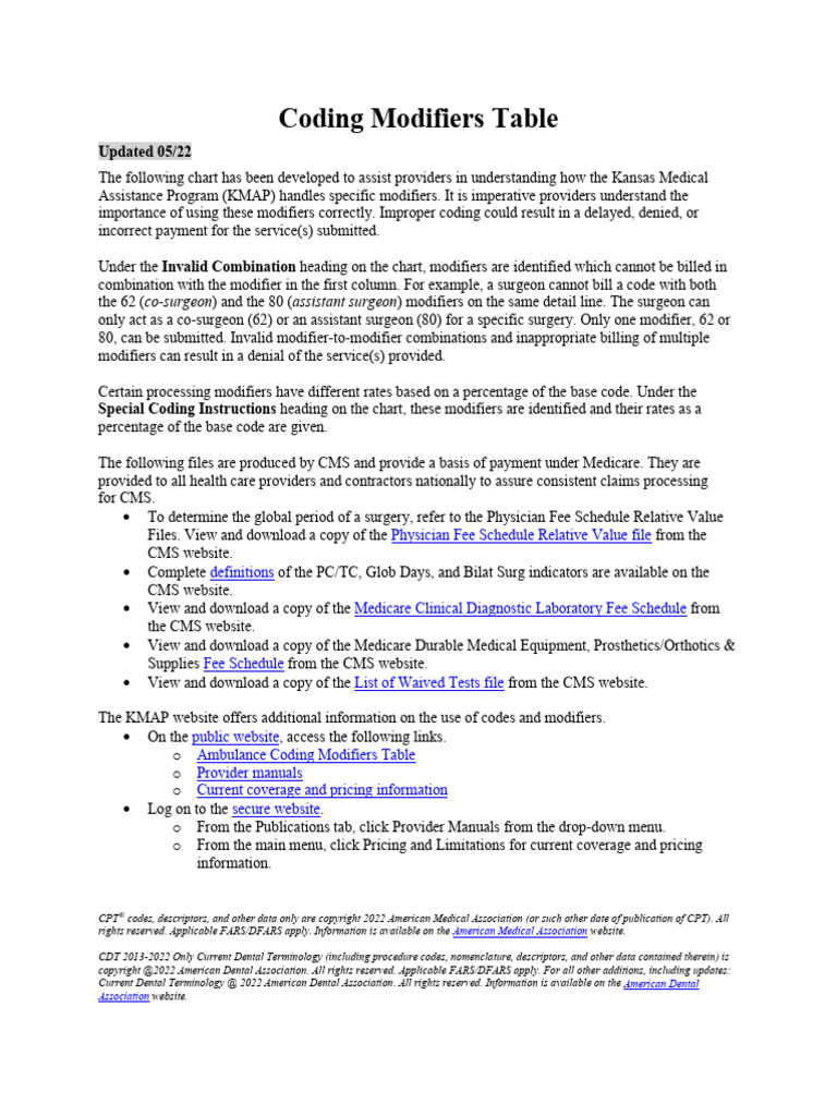 Modifiers-Table 05052022 22063 | PDF | Surgery | Medical Specialties