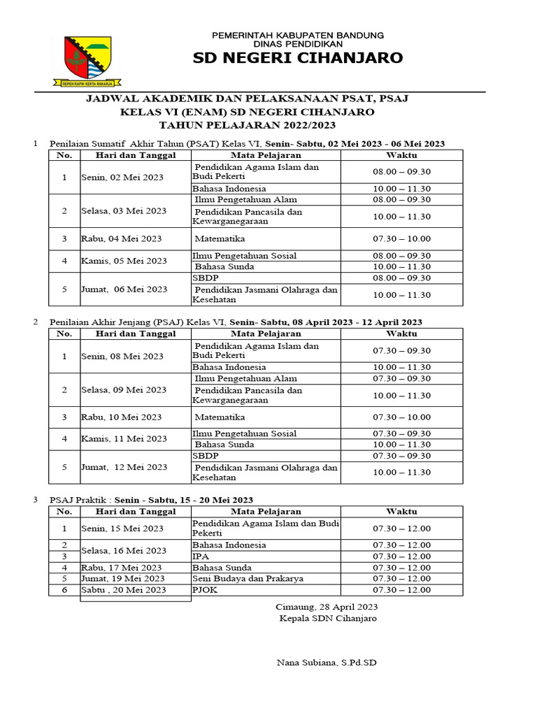 Jadwal Psaj 2023 | PDF