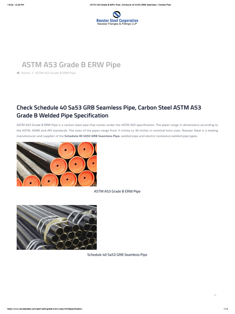 ASTM A53 Grade B ERW Pipe - Schedule 40 SA53 GRB Seamless - Welded Pipe ...