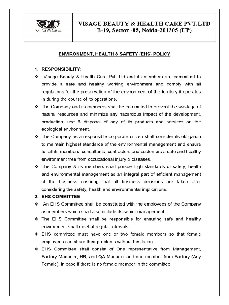(Ehs) Policy | PDF | Occupational Safety And Health | Safety
