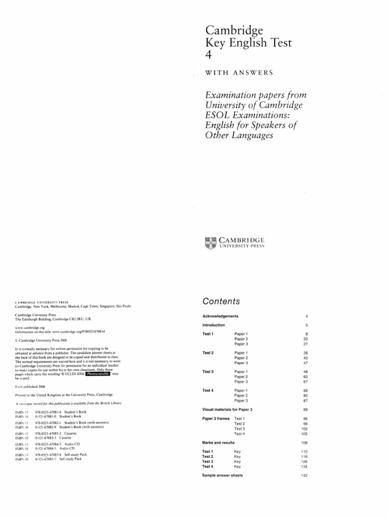 Cambridge KET 4 Book | PDF